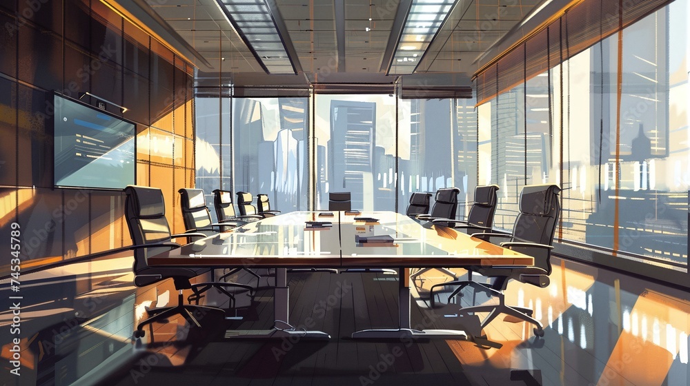 large office with modern interior, corporate workspace with ample ...