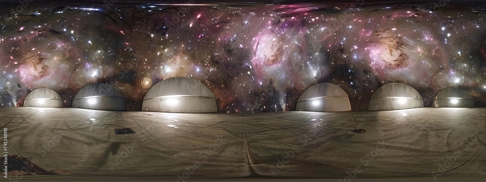 360 degree equirectangular projection space background with nebula and ...