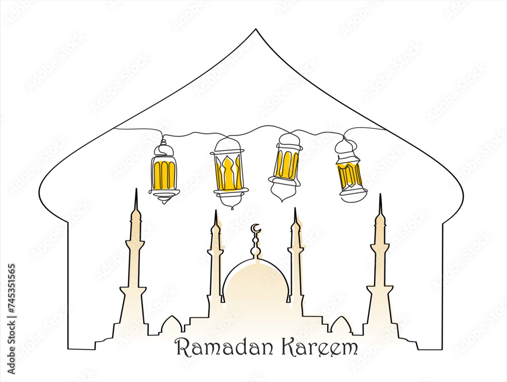 Ramadan kareem in one continuous line drawing. Islamic decoration with ...