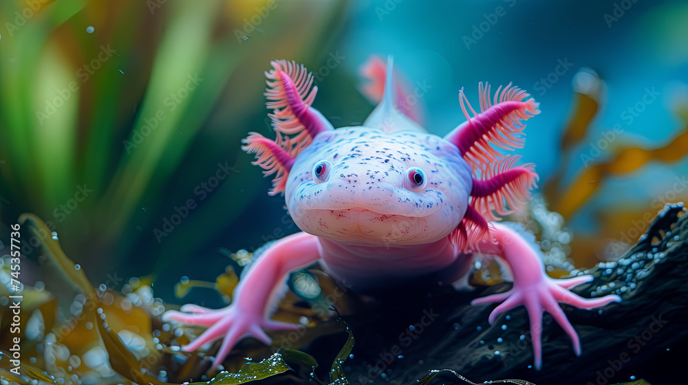 The axolotl is a paedomorphic salamander, underwater animal Ілюстрація ...