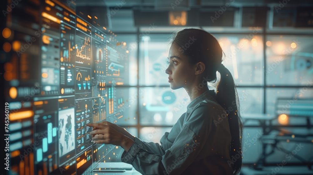 A creative workspace with a human and a holographic AI assistant ...