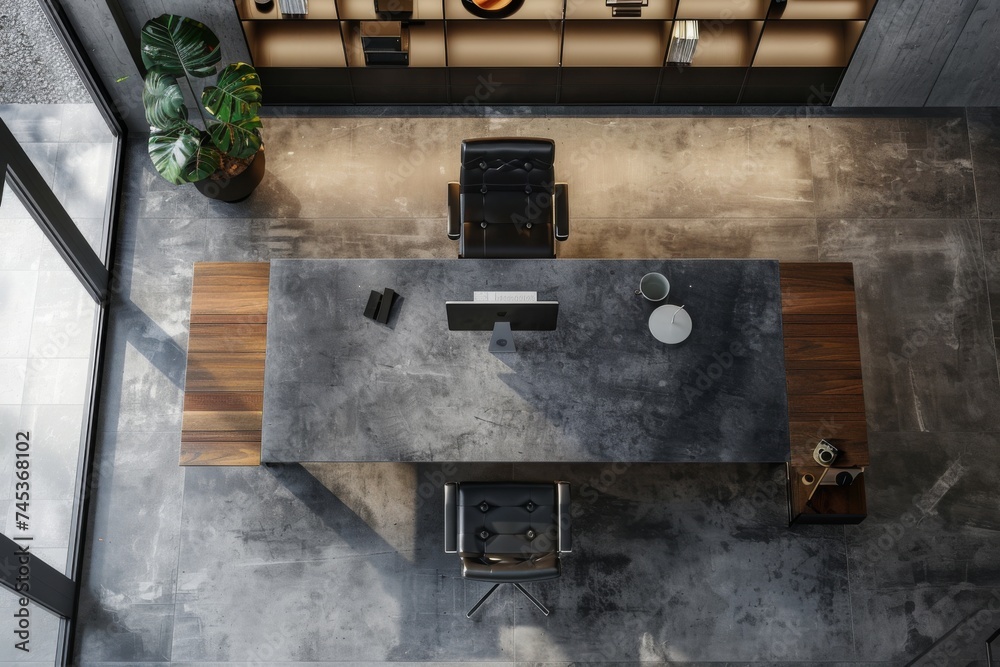 Sleek Executive Office Top View - A bird's-eye view of a modern, well ...