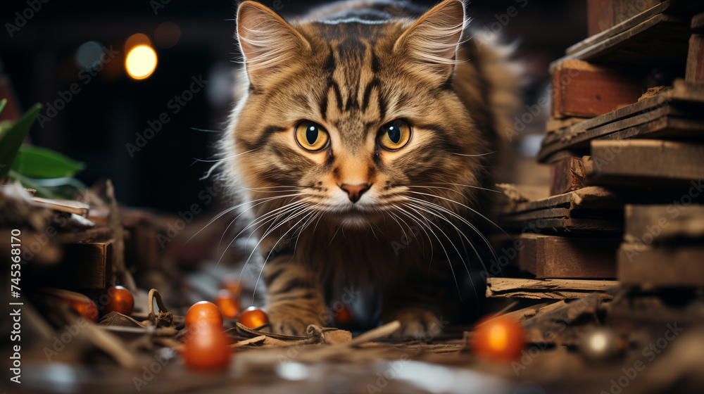 Un chat curieux découvre un passage secret dans une vieille ...