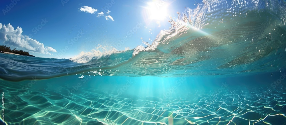 The sun shines brightly over the ocean water during summertime ...