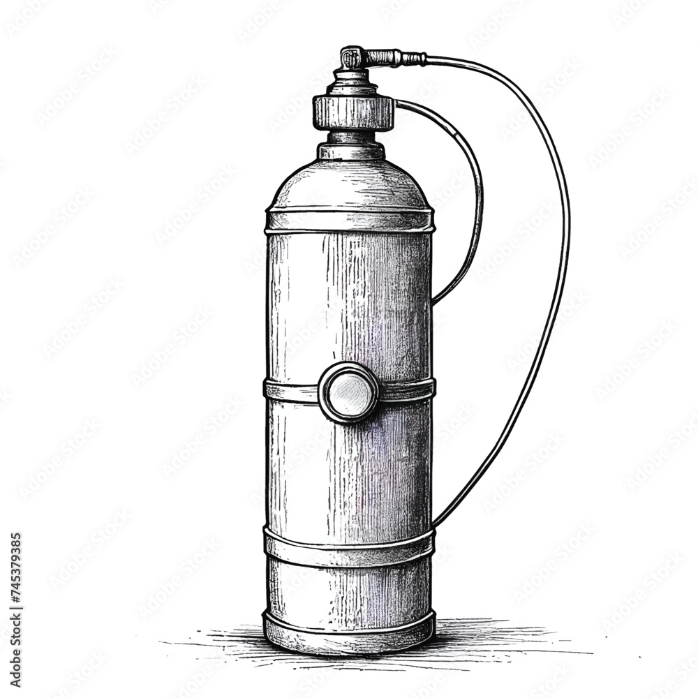 Fire extinguisher Monochrome ink sketch vector drawing, engraving style ...