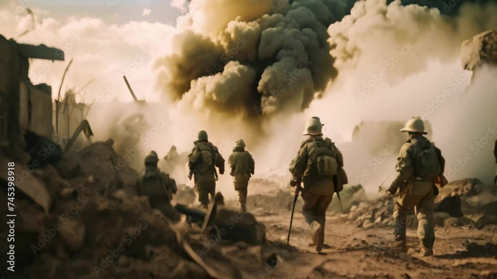 War Concept. Military fighting scene on war sky background, Soldiers ...