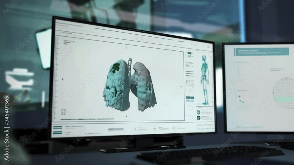 Futuristic x-ray scanner interface inspecting the human lungs ...