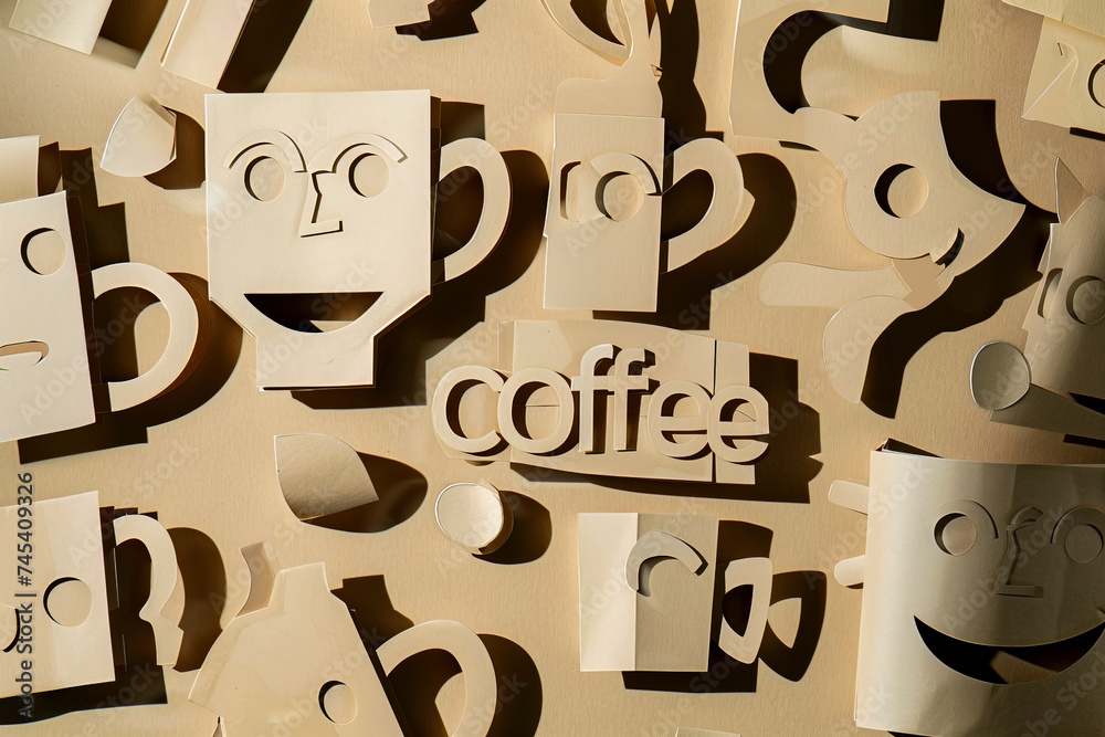 Abstract cubistic simple and cartoonish character, text Abstract cubistic simple and cartoonish character, text