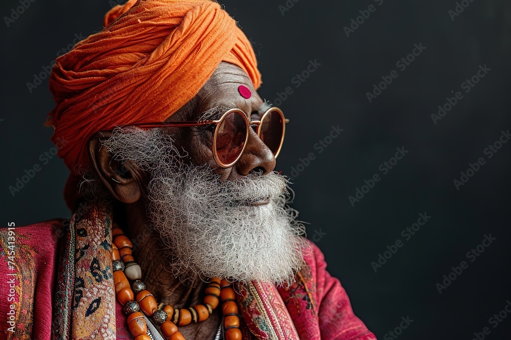 Elderly Indian man on dark background, Puja, Sadhu. Stylish pandit ...