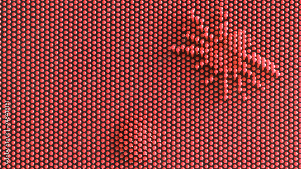 Physical pixel art - a spider is reaching for its victim. Lots of red pixel details. Symbolic ...