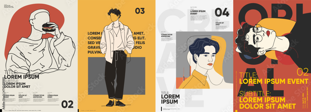 Collection of four typographic poster designs featuring stylish ...