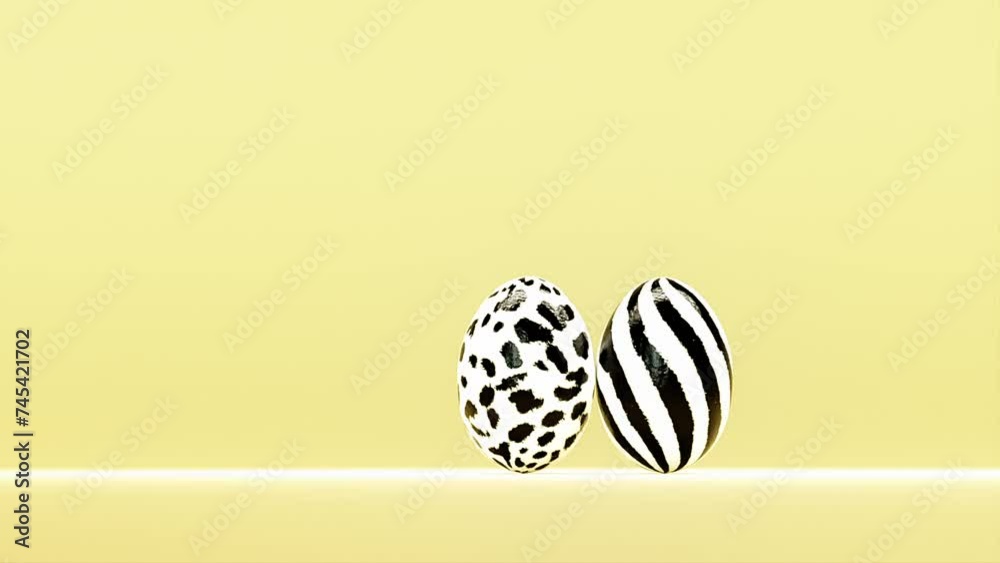 3d animation of six Easter eggs with animal skin pattern rolling over ...