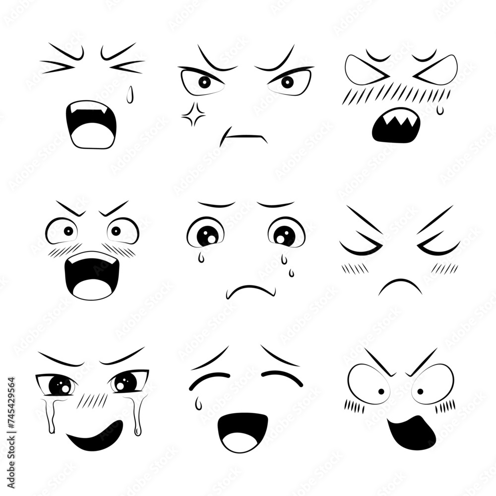 Anime emotion effect. A set of doodle illustrations of different ...