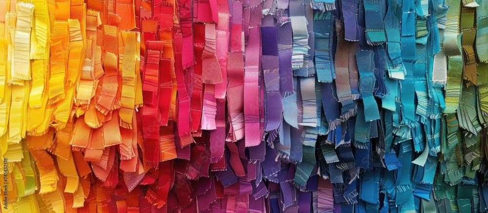 A rainbow-colored wall showcases a myriad of vibrant colors, creating a ...