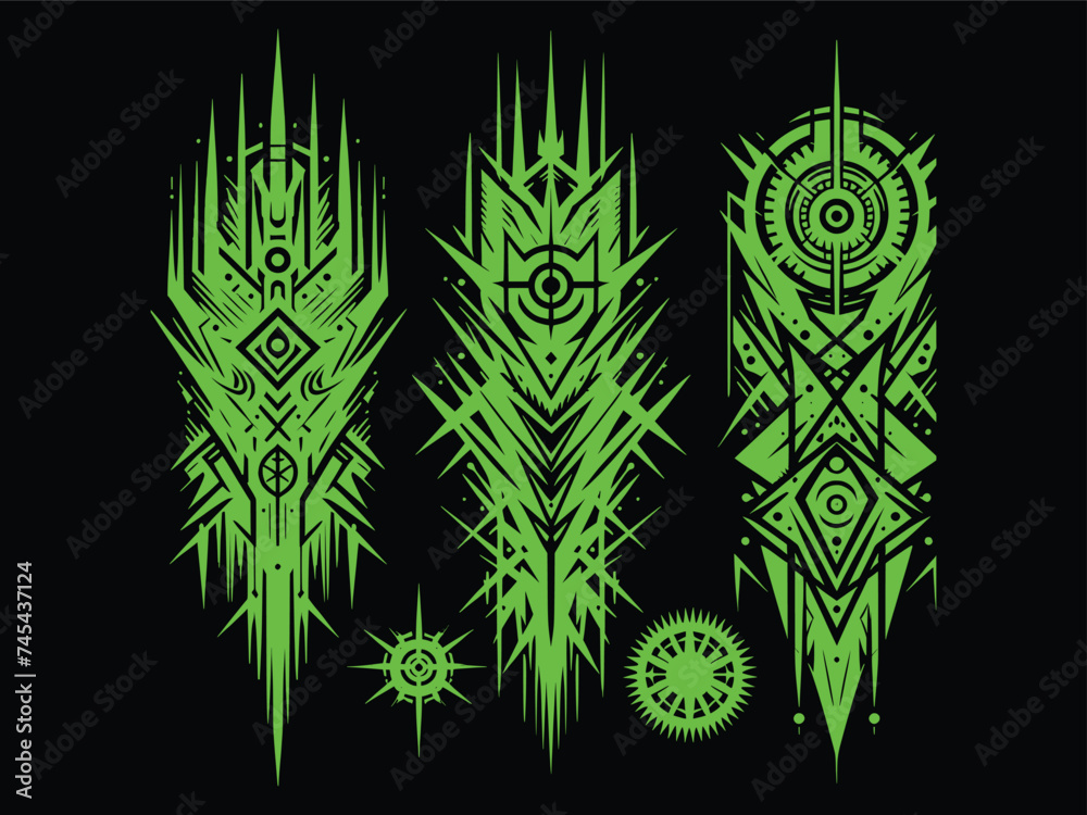 Vecteur Stock Cyber Sigilism Tattoo Shapes, abstract Neo-Tribal ...
