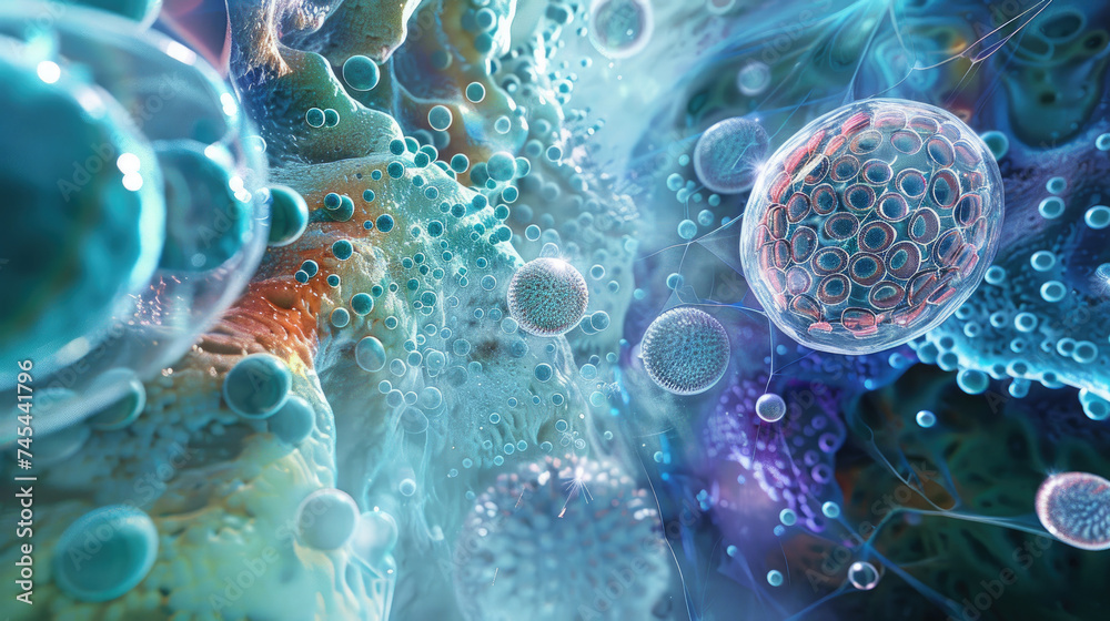 Microscopic view of organic material, structure inside cell for ...