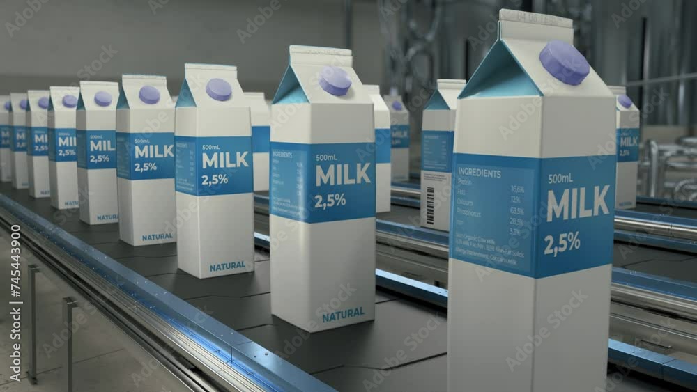 Milk cartons production at the industrial facility. Multiple natural ...