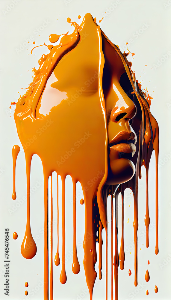 Dripping orange paint across the shape of a female. AI render. Stock ...