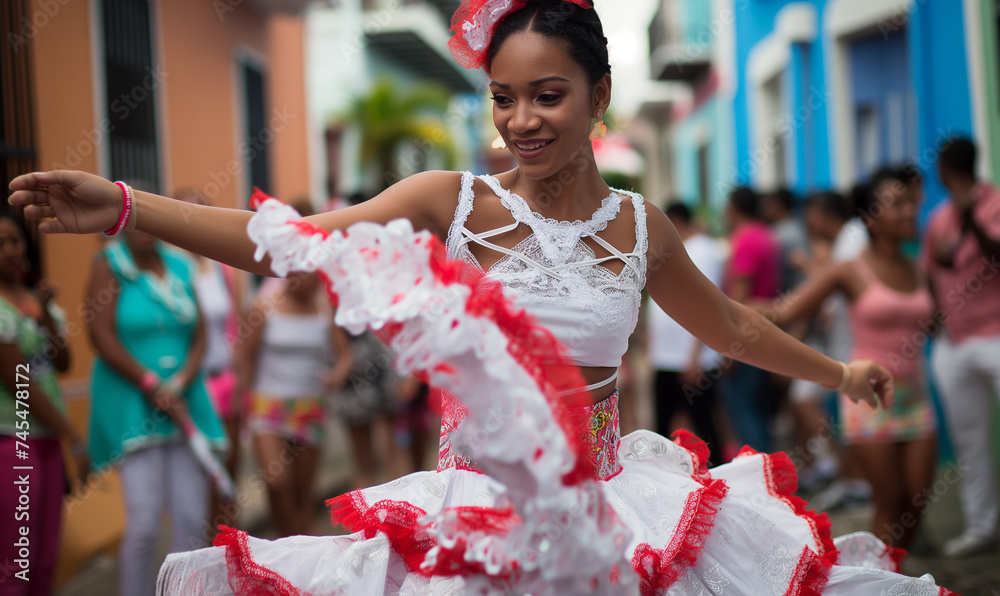 Fiestas de la calle san Sebastián, latina with white and red folklore ...