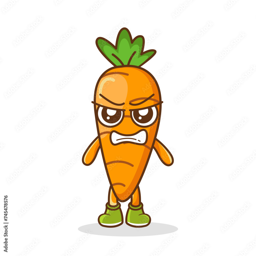 Cute angry carrot character. Funny furious carrot cartoon emoticon in ...