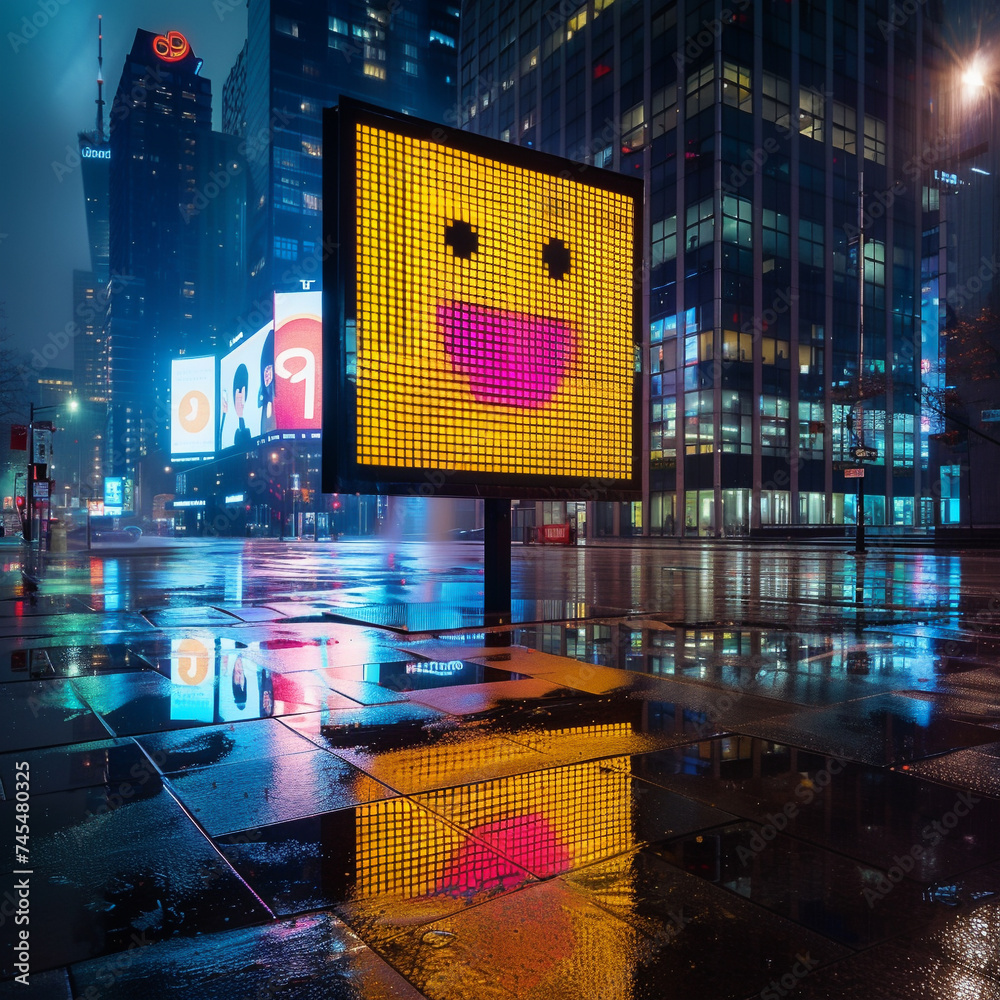 a high fidelity photograph of a public art display screen featuring a ...