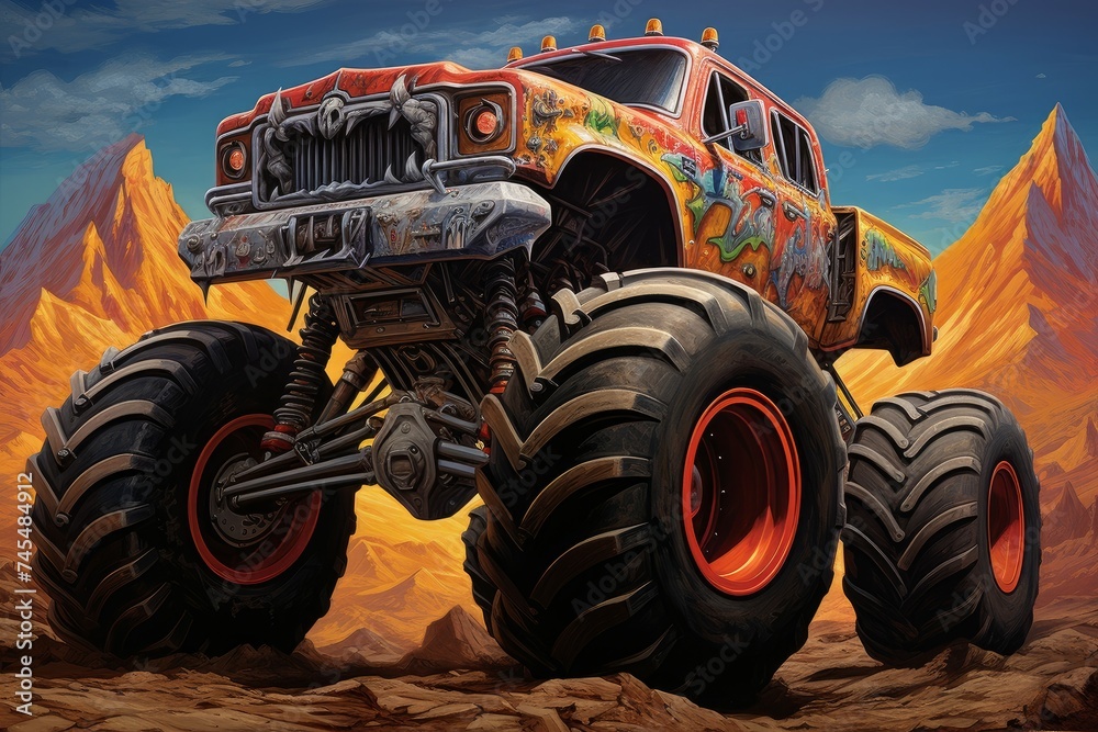 Small car monster truck. Sport vehicle with power engine 4wd. Generate ...