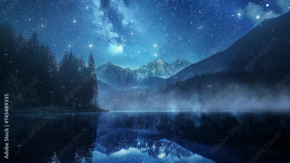 milky way over forest and lake. seamless looping overlay 4k virtual ...