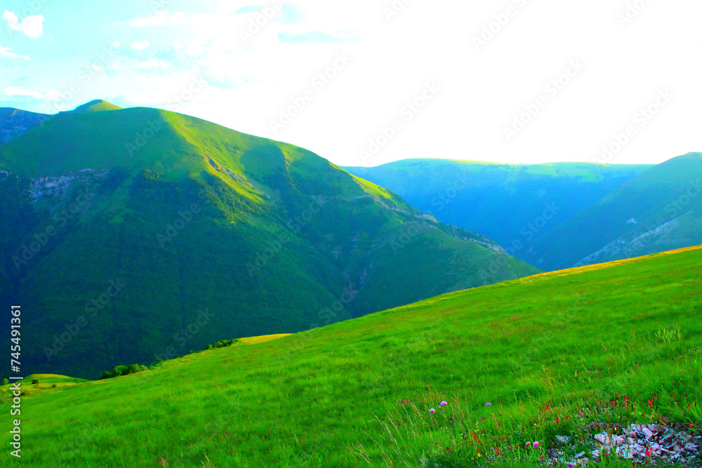 Peculiar view in Piani di Ragnolo with a slope of green grass and a ...