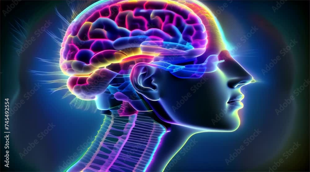 Digital illustration of human brain anatomy with a side profile view ...