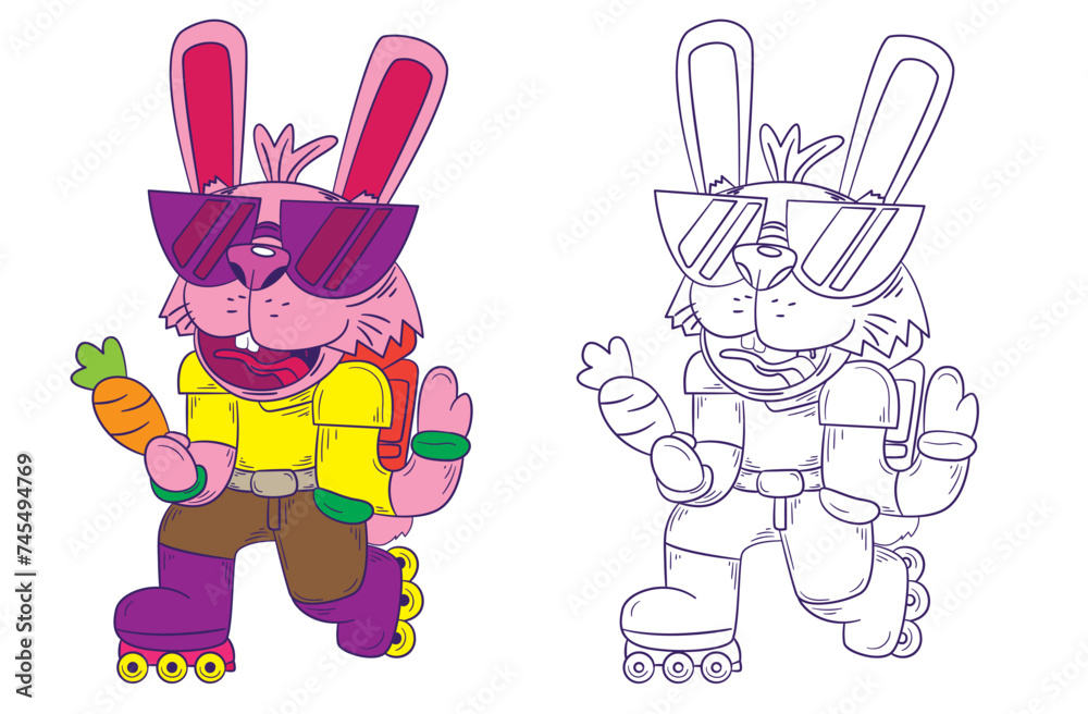 cute animal doodle illustration for coloring page drawing book Stock ...