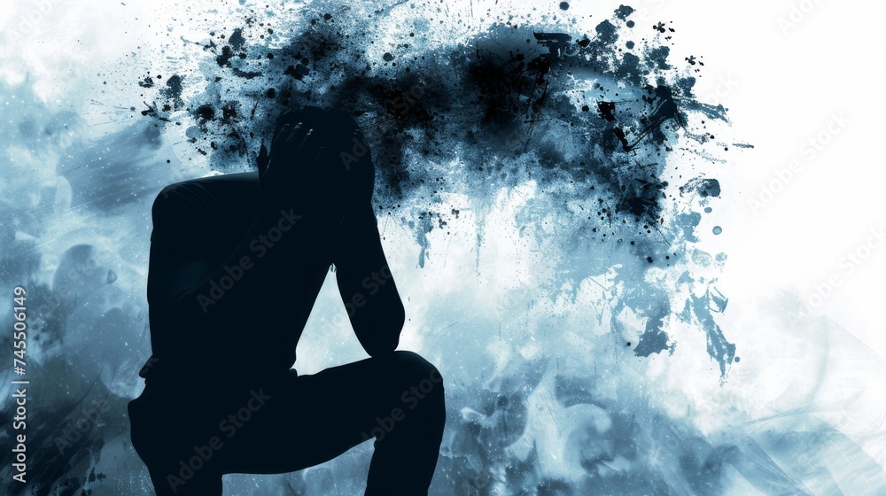 Abstract silhouette of intrusive thoughts. Depression and anxiety ...