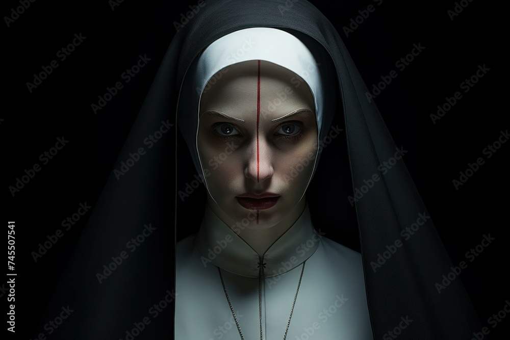 Unsettling Nun creepy portrait. Demon ghost sister. Generate Ai Stock ...