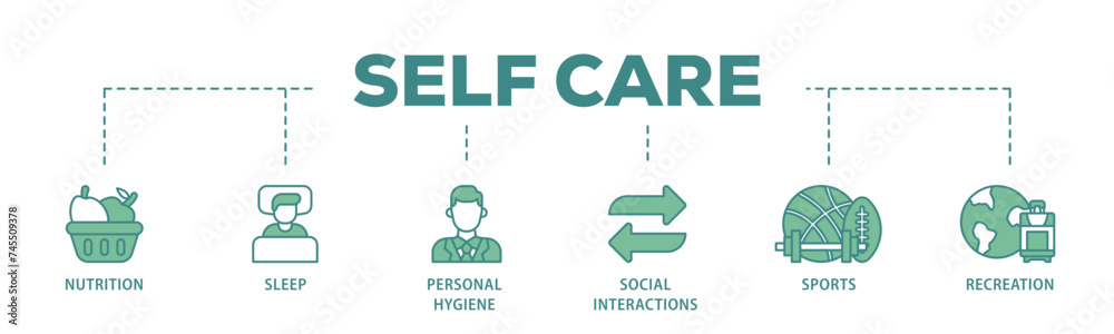 Self care banner web icon illustration concept with icon of social ...