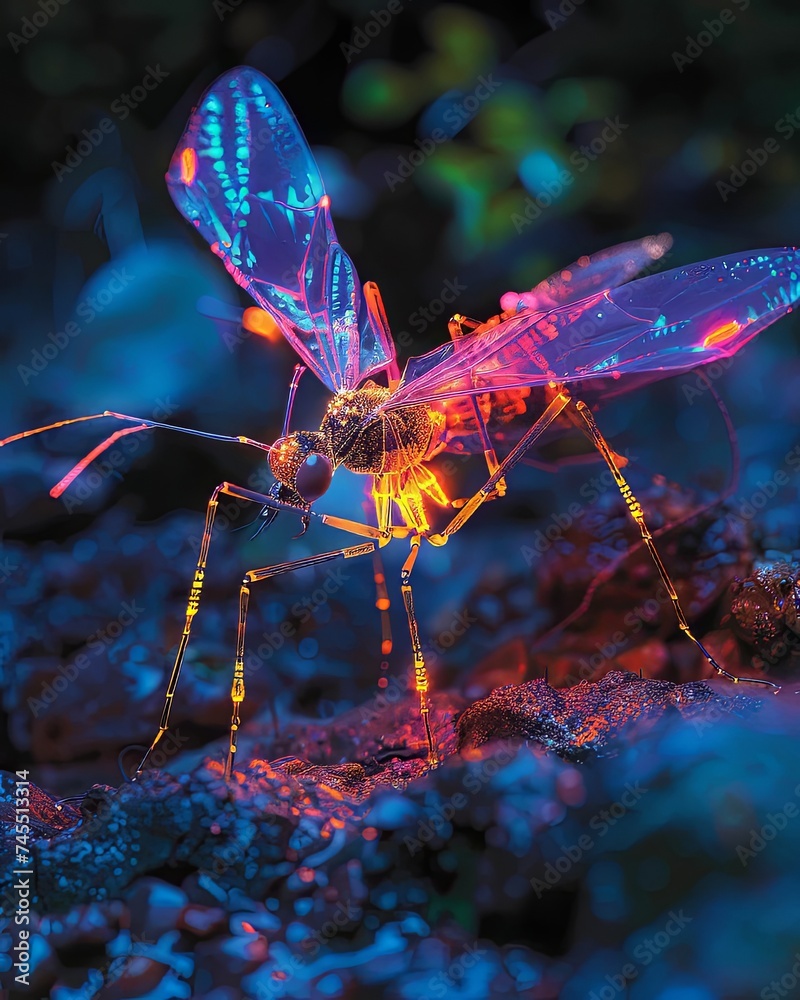 In a neon nebula, robotic insects survey alien terrains, a fusion of ...