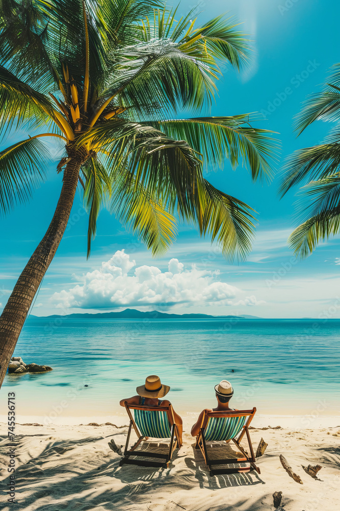 Beach Summer Couple On Island Vacation Holiday Relax In The Sun On