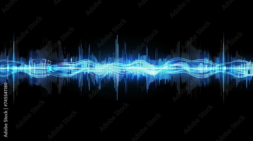 Futuristic blue sound wave visualization depicting an equalizer's ...