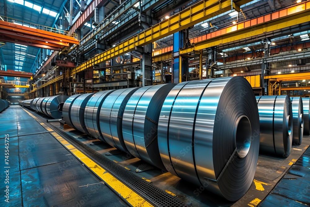 Steel coils in a storage area of a manufacturing plant Industrial ...