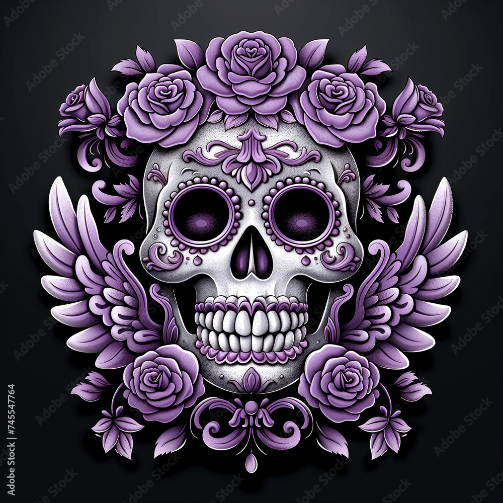Skull and roses. Traditional symbols of the day of death. Traditions of ...