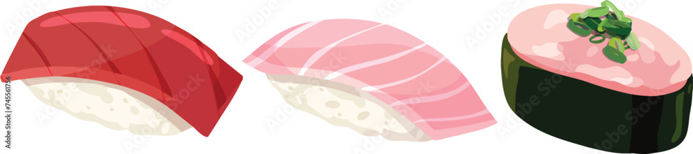 Maguro, Toro, Negi Toro nigiri. Tuna, Fatty Tuna ,scallions and fatty ...