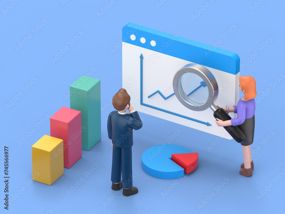 People Characters Working With Data Visualization Man And Woman