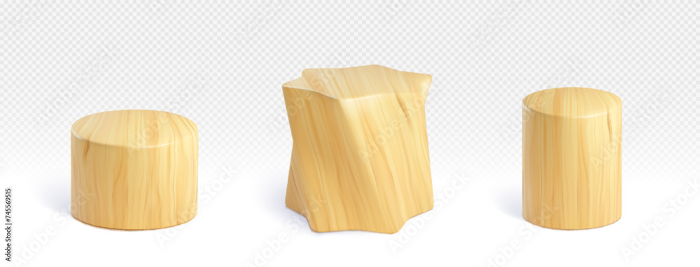 Wooden round cylinder and star shaped product podium of different ...