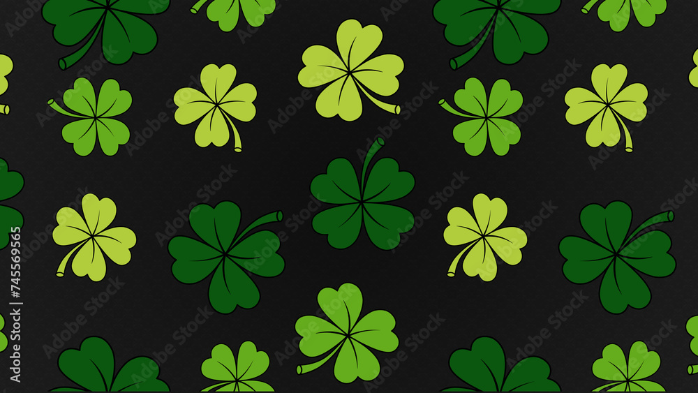 St Patrick four leaves clover illustration seamless pattern. Lucky ...