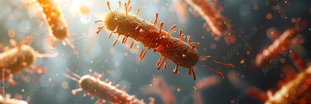 Bacteria cells closeup under a microscope Enlarged bacterial rods ...