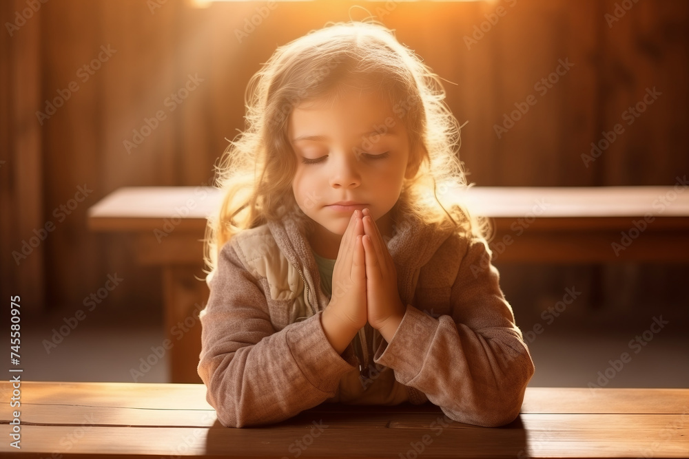 Young baby girl pray in church Christian life crisis prayer to god ...