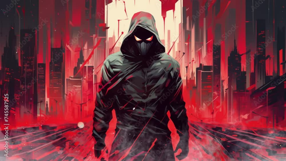 superhero illustration in modern digital glitch art with dark ...