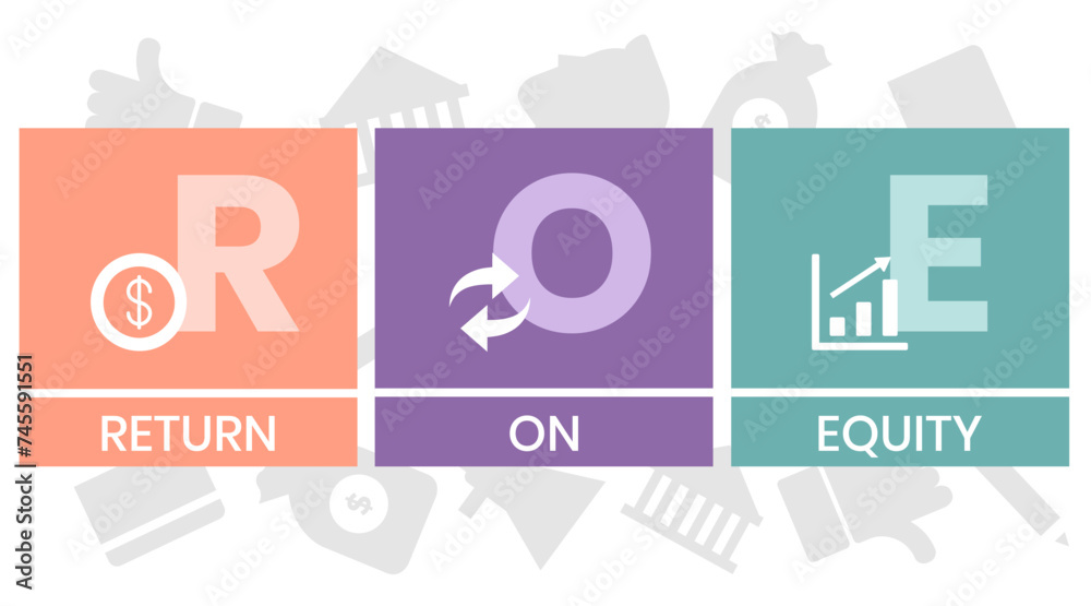 ROE - return on equity business concept background. vector illustration ...