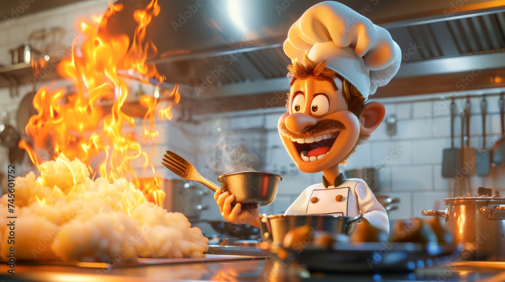 A silly cartoon character cooking up a storm in the kitchen Stock ...
