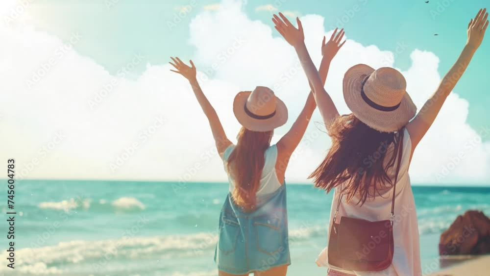 friendship freedom beach summer holiday concept. two best friend ...