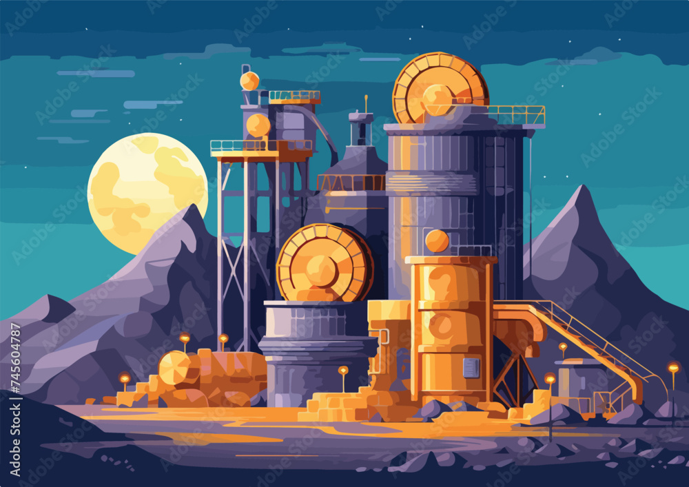 Coal mining industry vector illustration Cartoon coal mine with pile of ...
