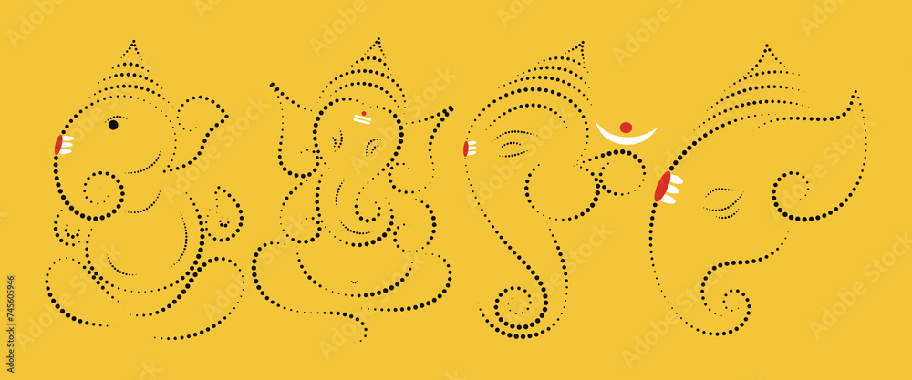 ganpati dotted line art set. Decoration for Indian Hindu Auspicious ...